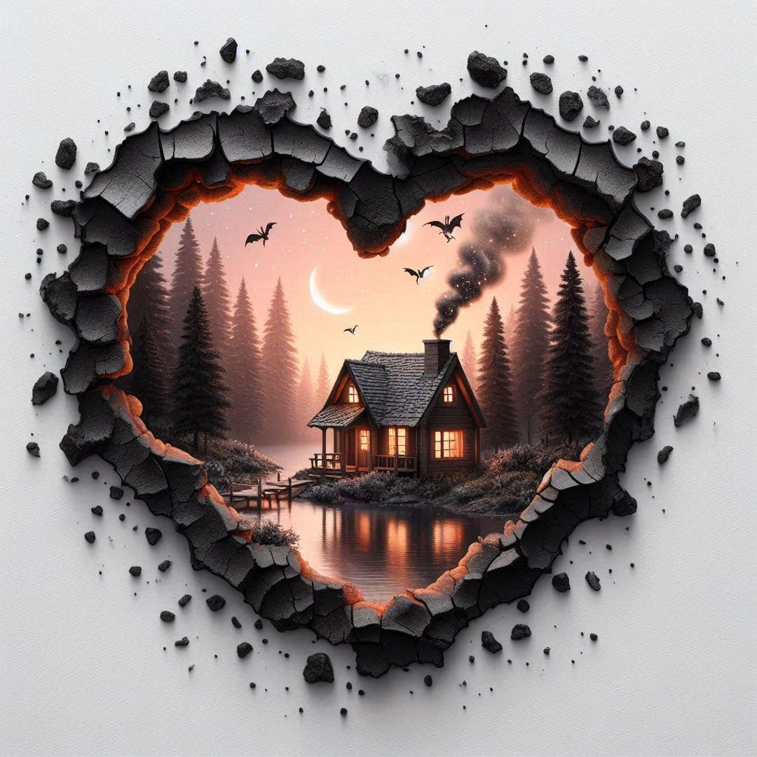 Heart Shape Tiny Cottage Scene - Etsy