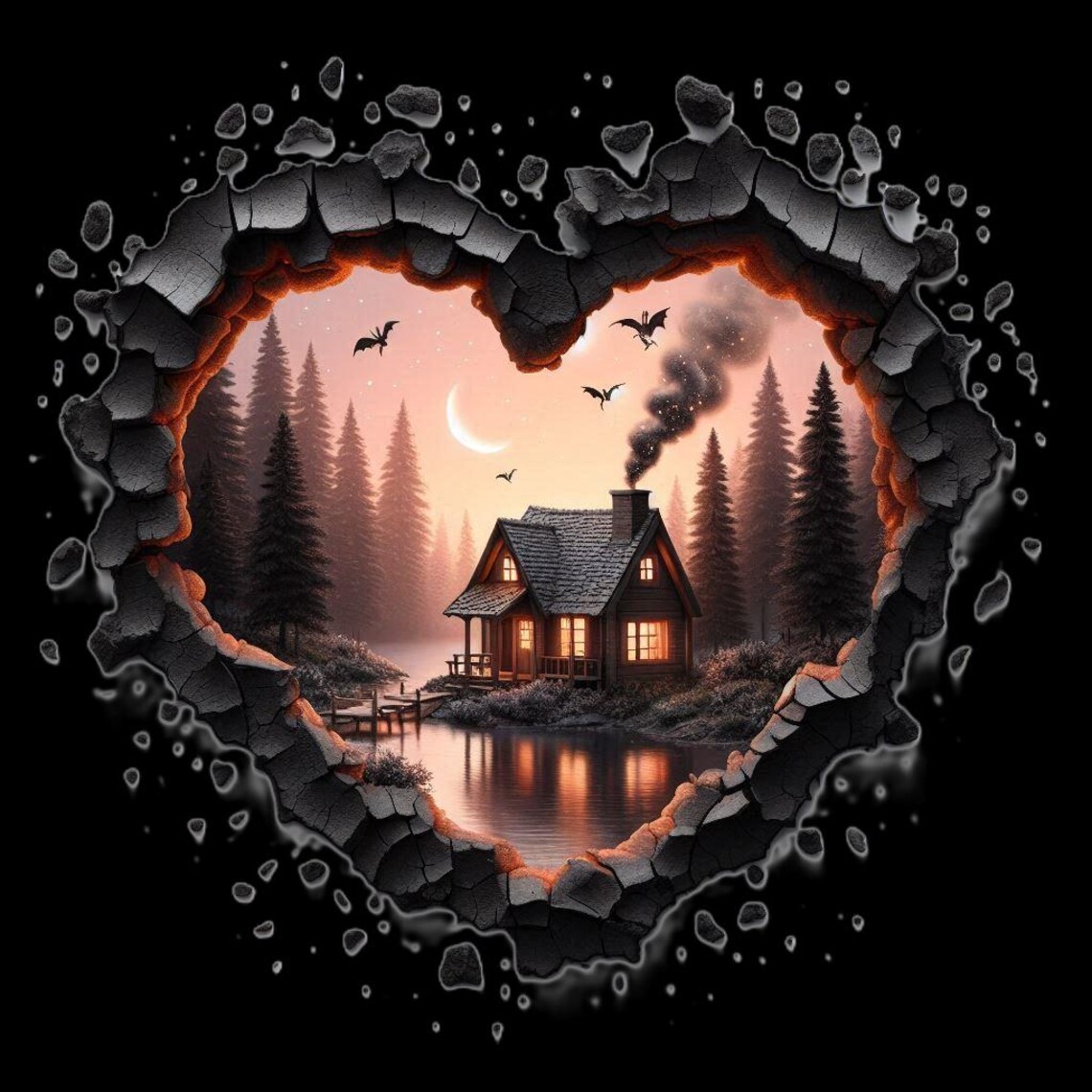 Heart Shape Tiny Cottage Scene - Etsy