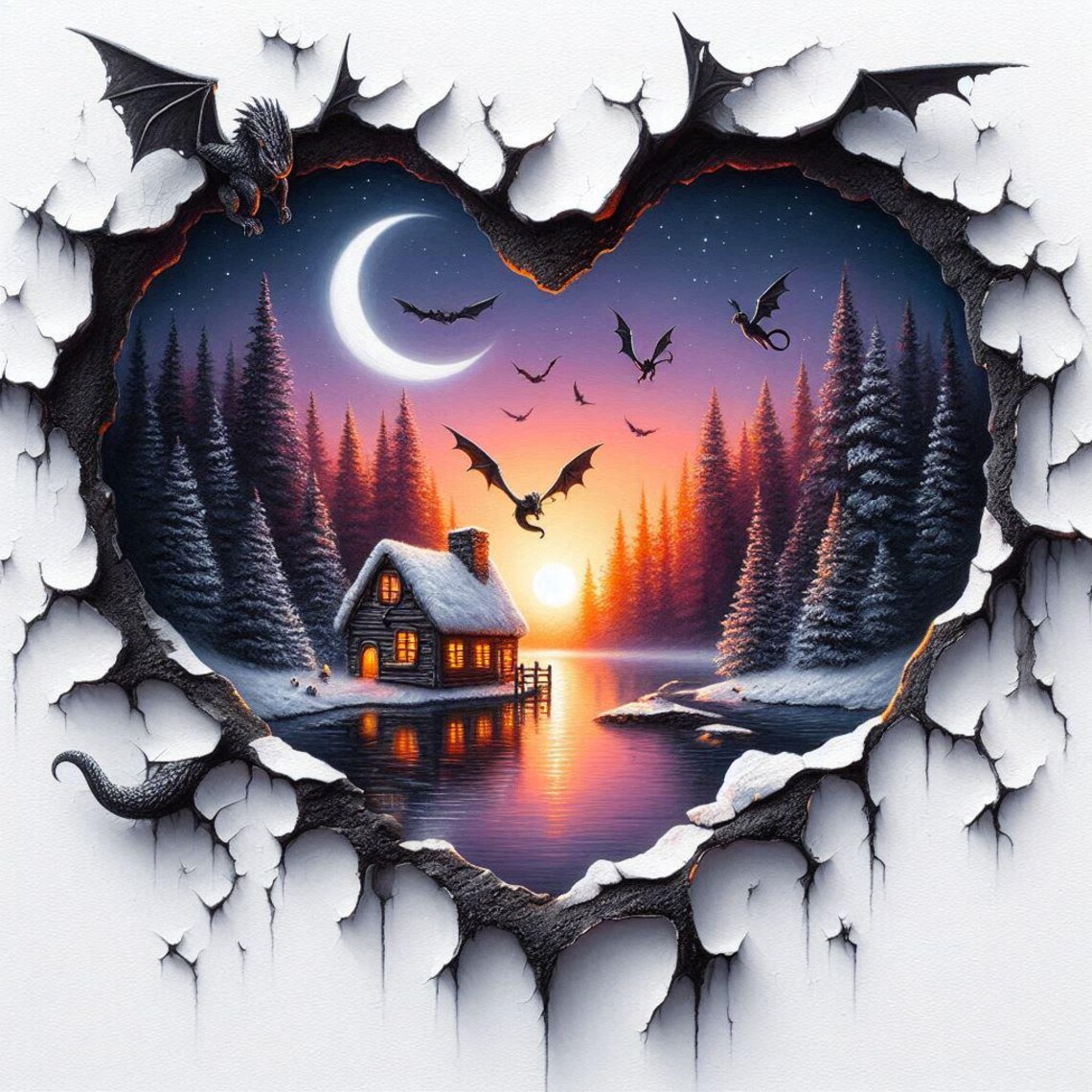 Heart Shape Tiny Cottage Scene - Etsy