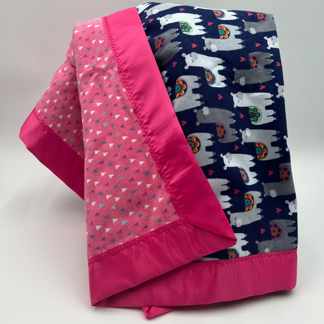 Satin Edged Baby Blanket With Cute Llamas and Pink Print Backing - Etsy