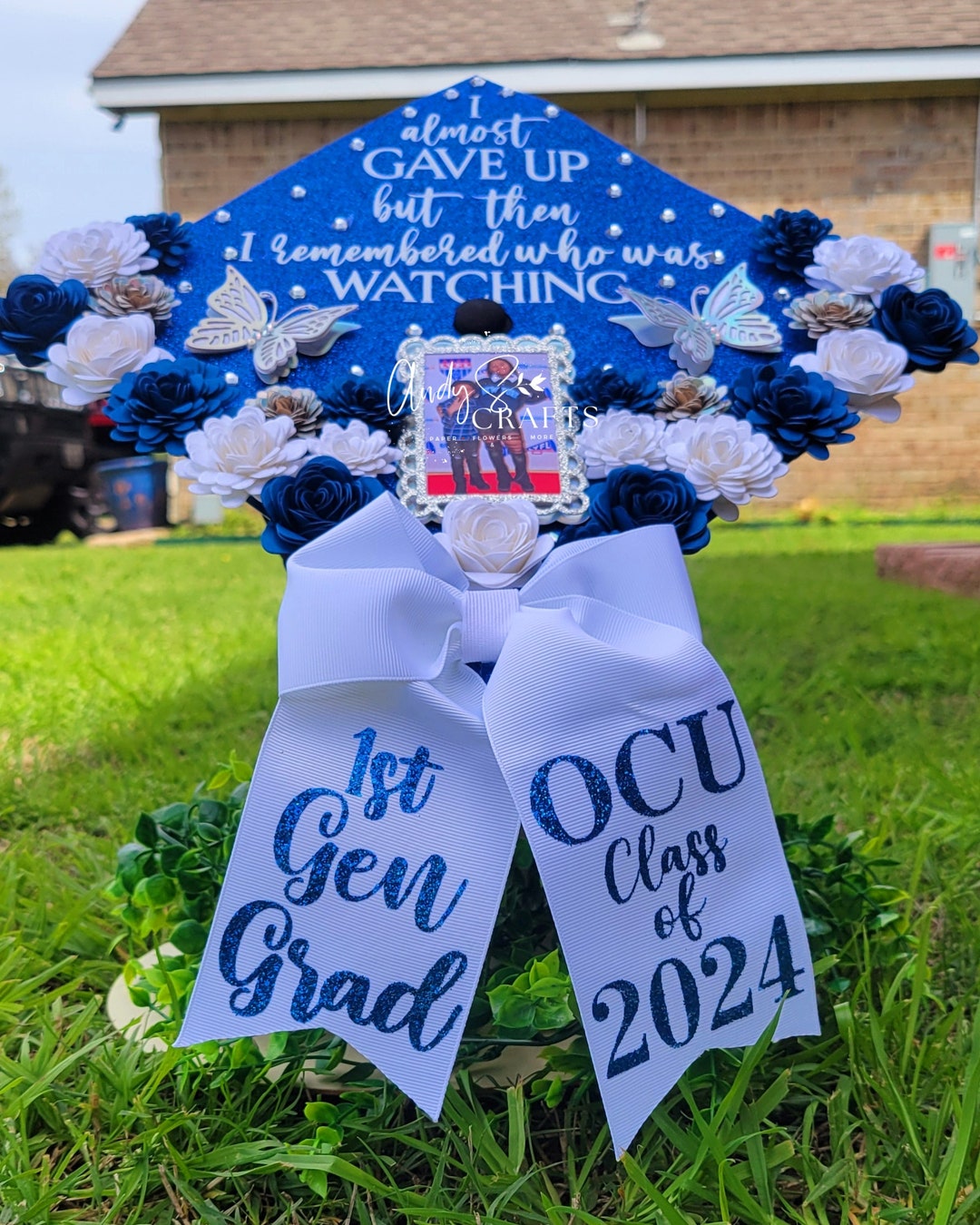 Custom Graduation Cap With Bow, BLING 3D Paper Flowers, Graduation Cap ...