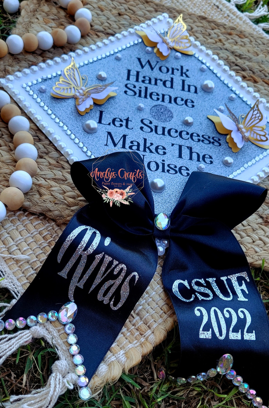 Custom Graduation Cap Without Bow, BLING 3D Paper Flowers, Graduation ...