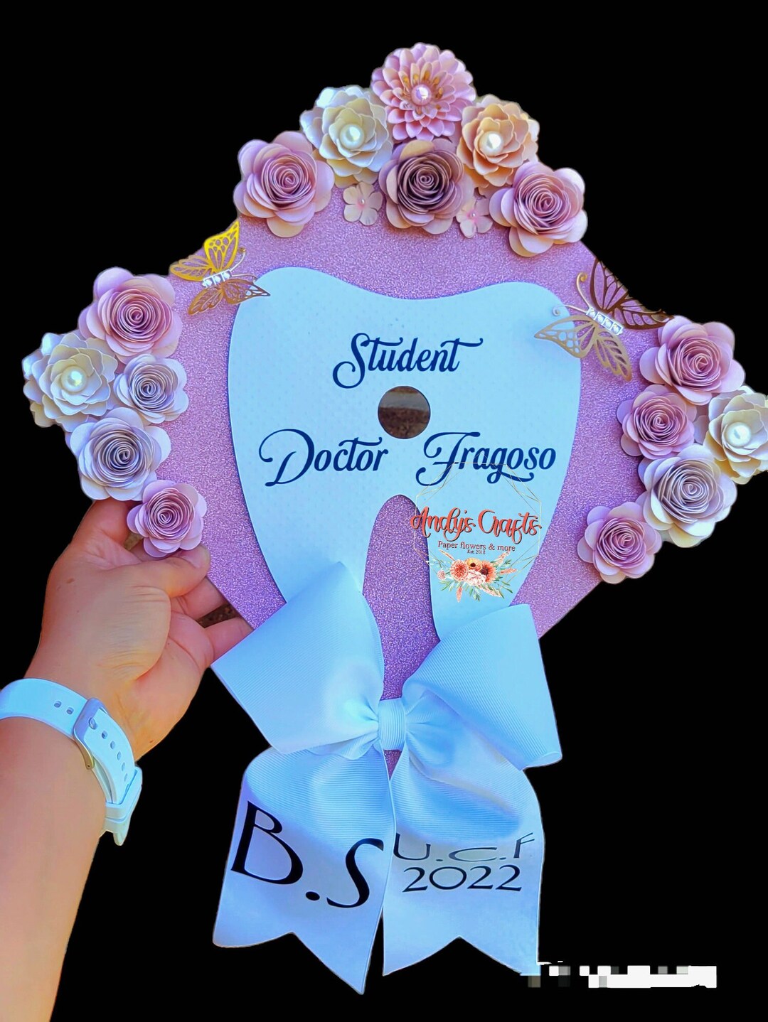 Custom Graduation Cap Without Bow, BLING 3D Paper Flowers, Graduation ...