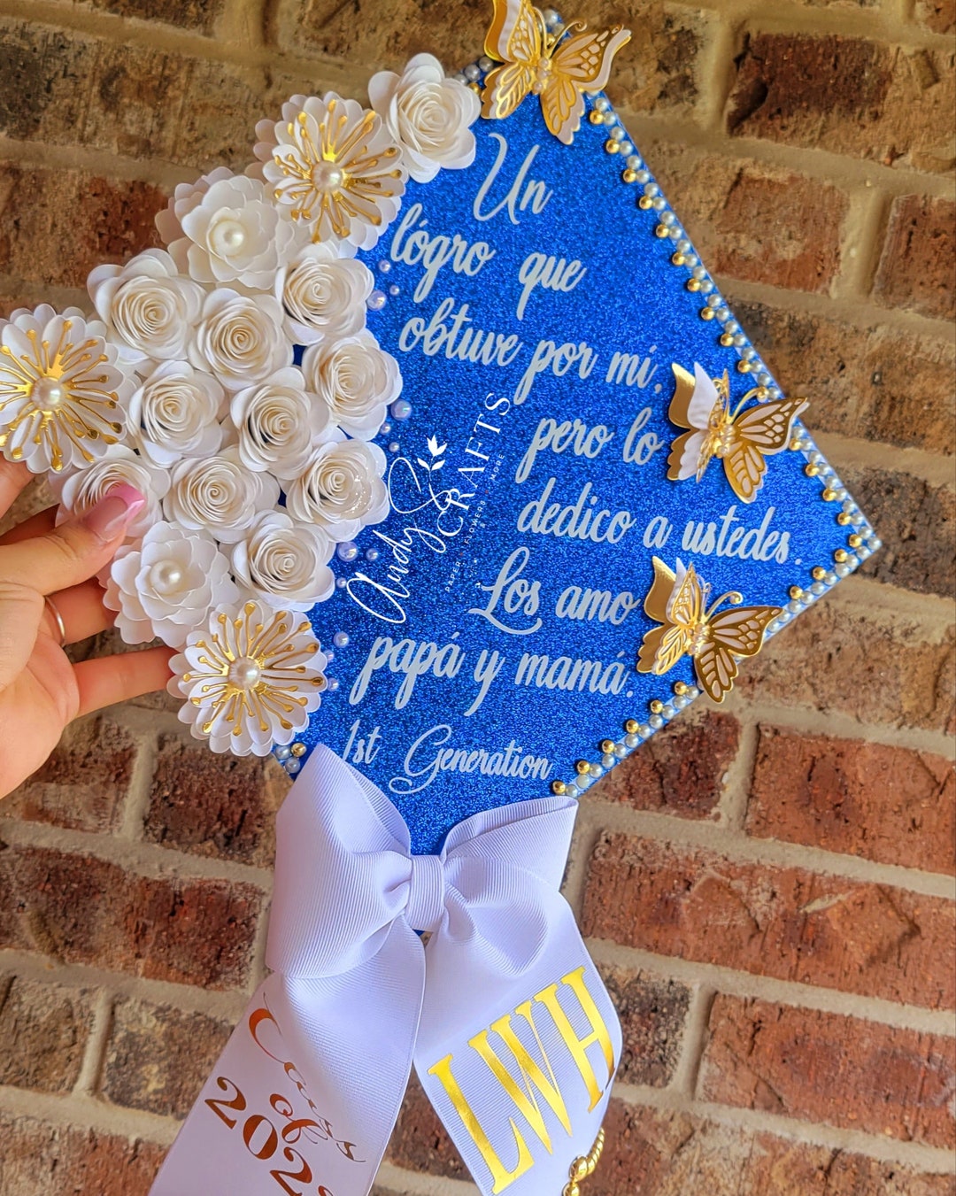 Custom Graduation Cap With Bow, BLING 3D Paper Flowers, Graduation Cap ...