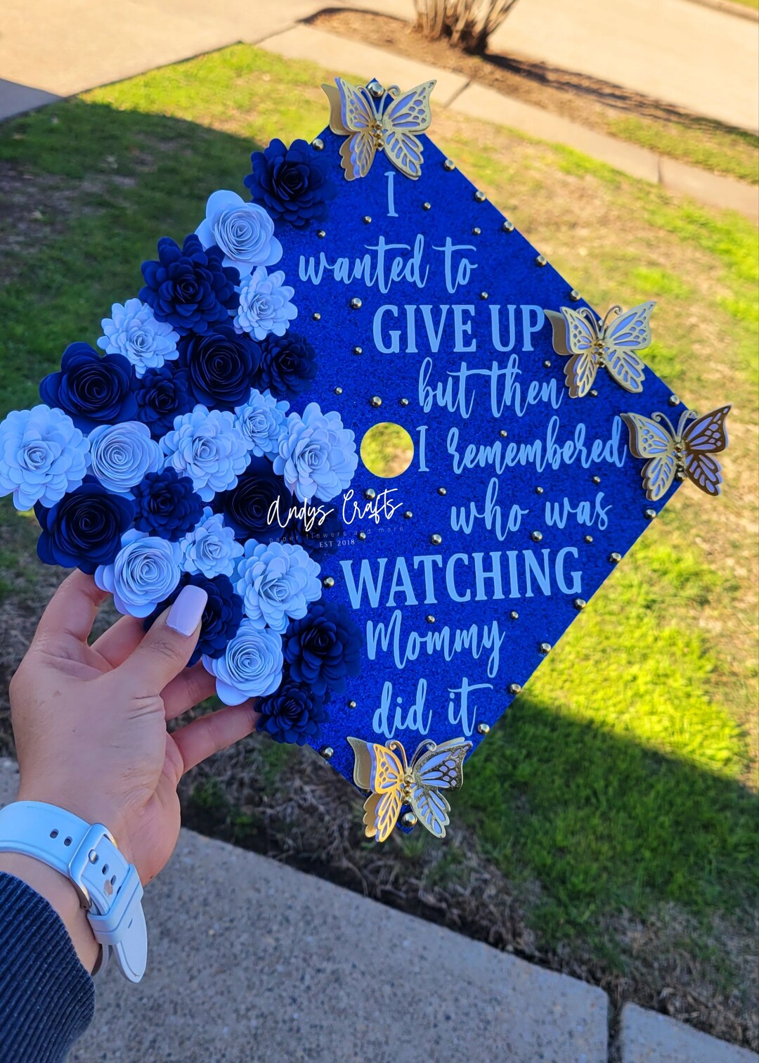 Custom Graduation Cap Without Bow, BLING 3D Paper Flowers, Graduation ...