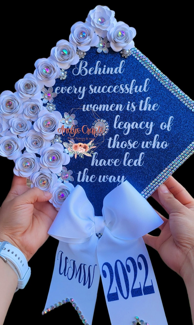 Custom Graduation Cap With Bow, BLING 3D Paper Flowers, Graduation Cap ...