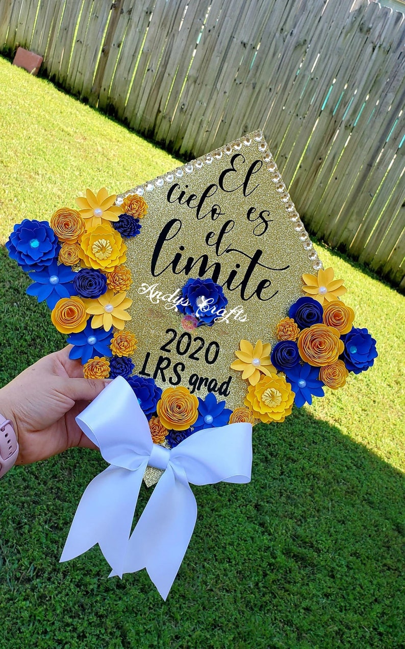 Custom Graduation Cap With BOW & BLING 3D Paper Flowers - Etsy