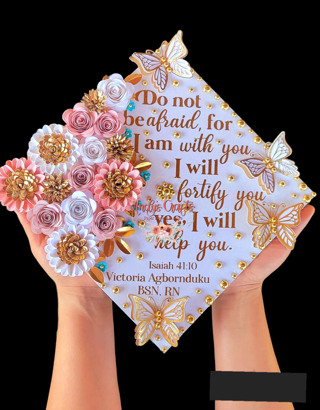 Custom Graduation Cap With Bow, BLING 3D Paper Flowers, Graduation Cap ...
