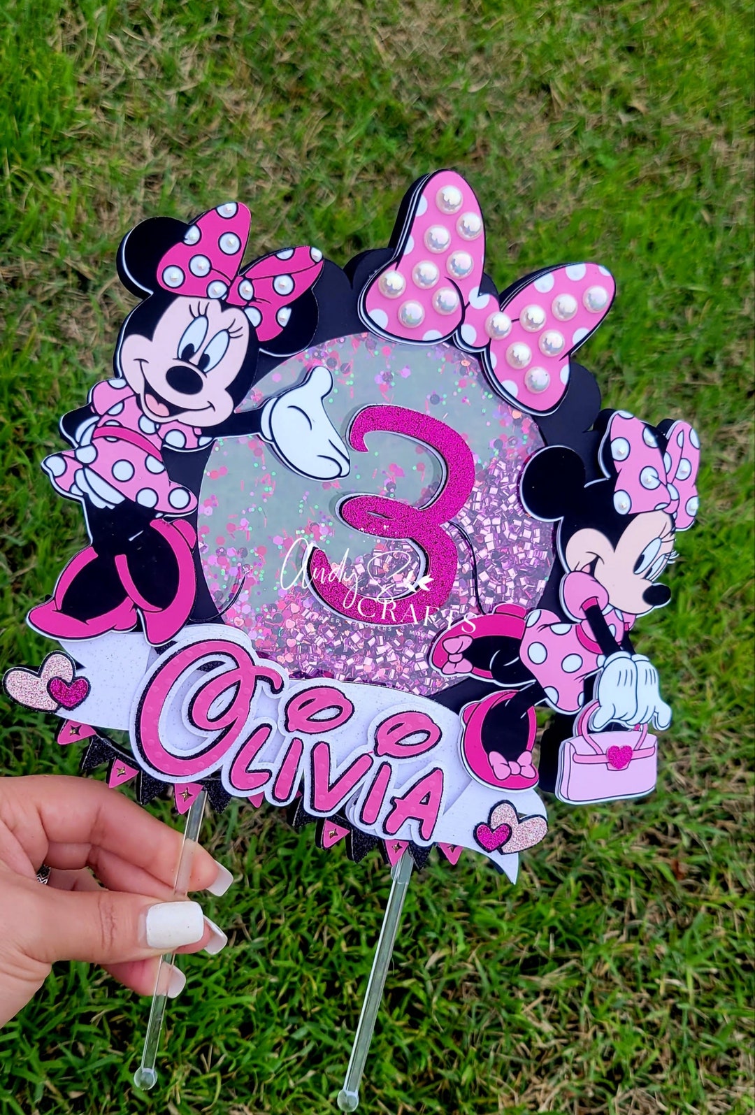 Custom Shaker Cake Topper Minnie Mouse Pink Dress - Etsy