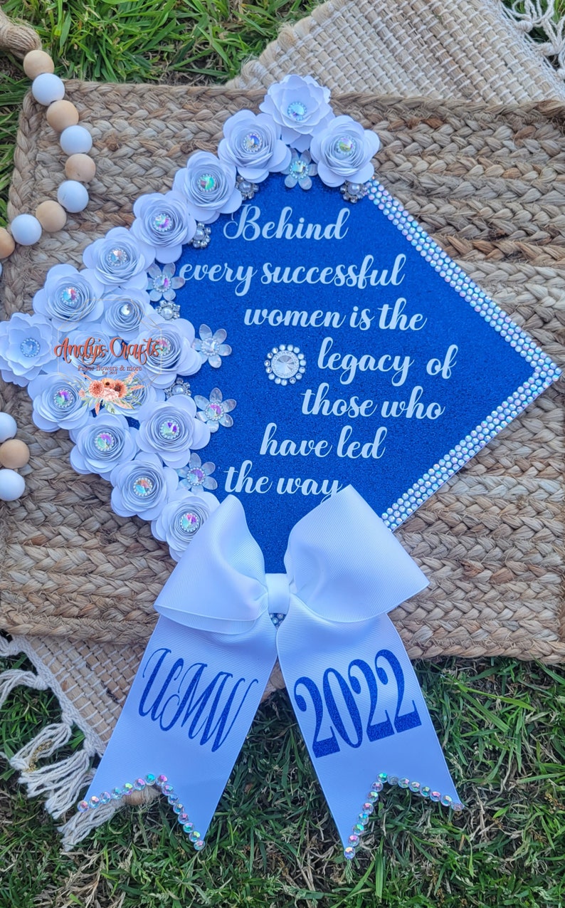 Custom Graduation Cap With Bow BLING 3D Paper Flowers | Etsy