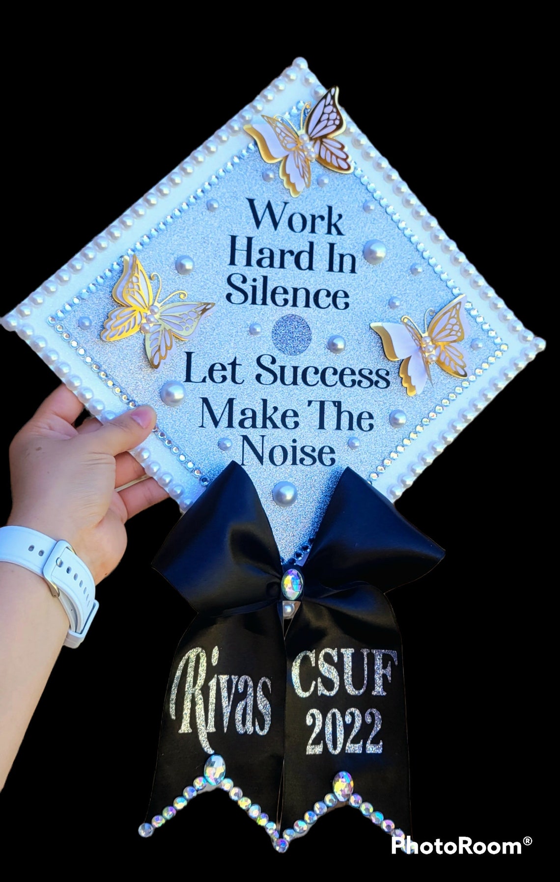 Custom Graduation Cap Without Bow, BLING 3D Paper Flowers, Graduation ...