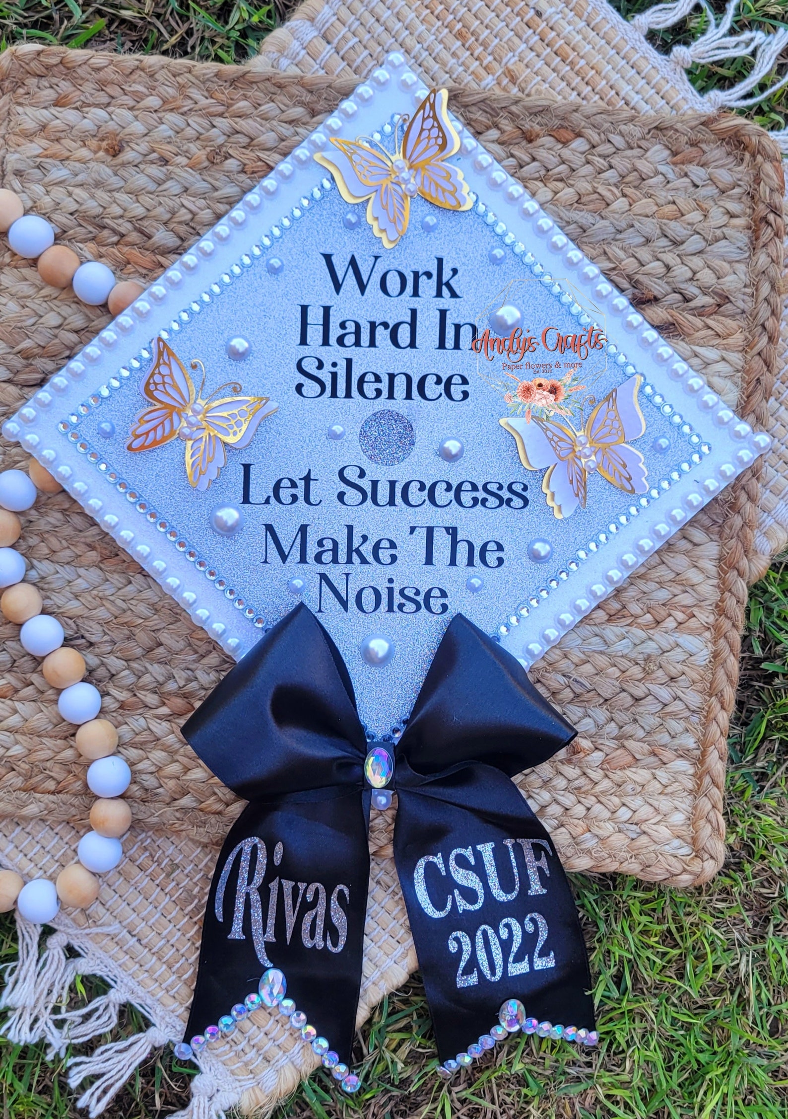 Custom Graduation Cap Without Bow, BLING 3D Paper Flowers, Graduation ...