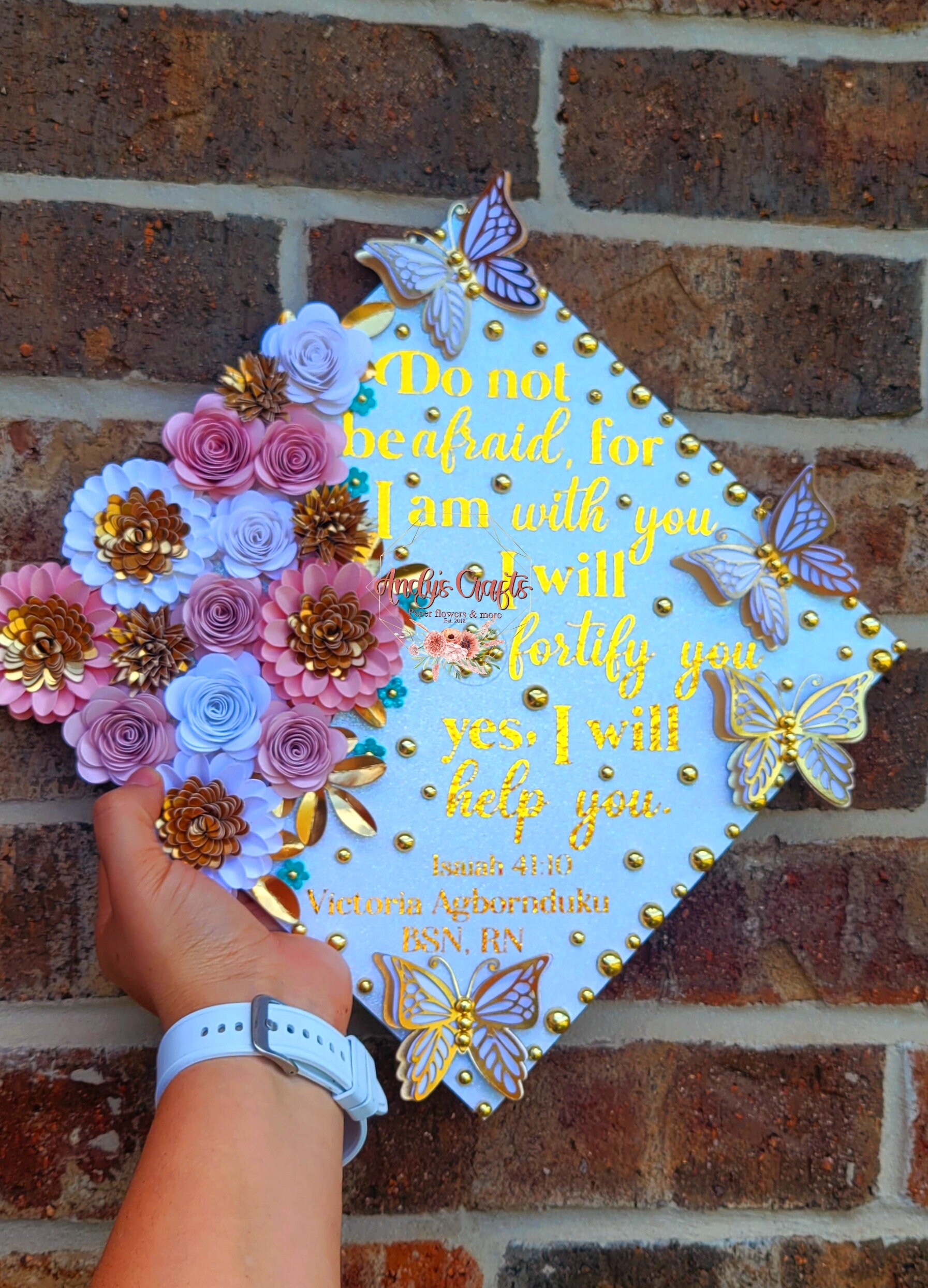 Custom Graduation Cap With Bow, BLING 3D Paper Flowers, Graduation Cap ...