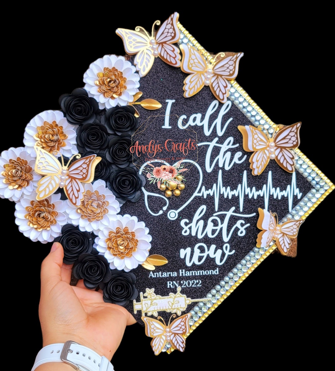 Custom Graduation Cap Without Bow, BLING 3D Paper Flowers, Graduation ...