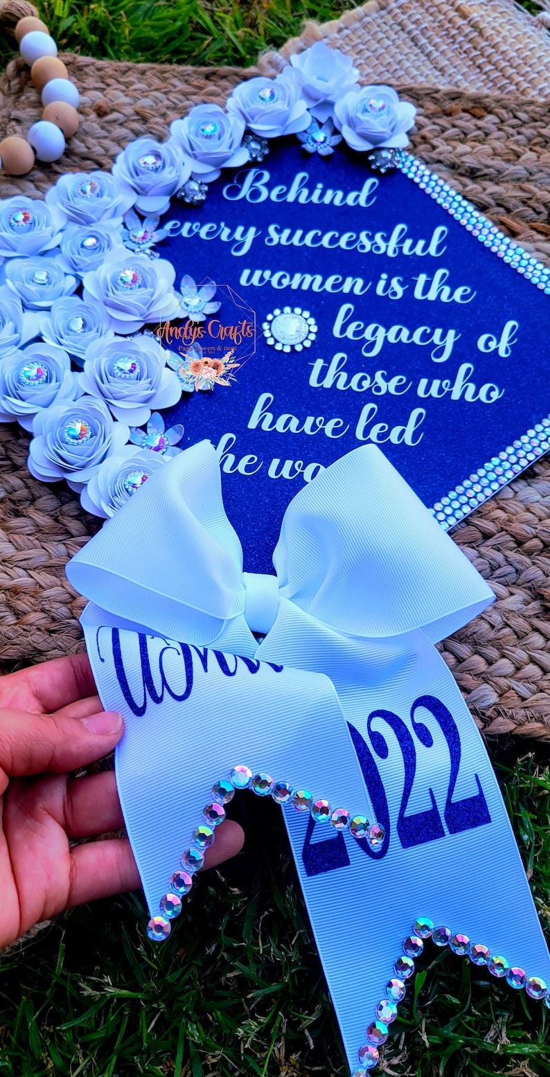 Custom Graduation Cap With Bow, BLING 3D Paper Flowers, Graduation Cap ...