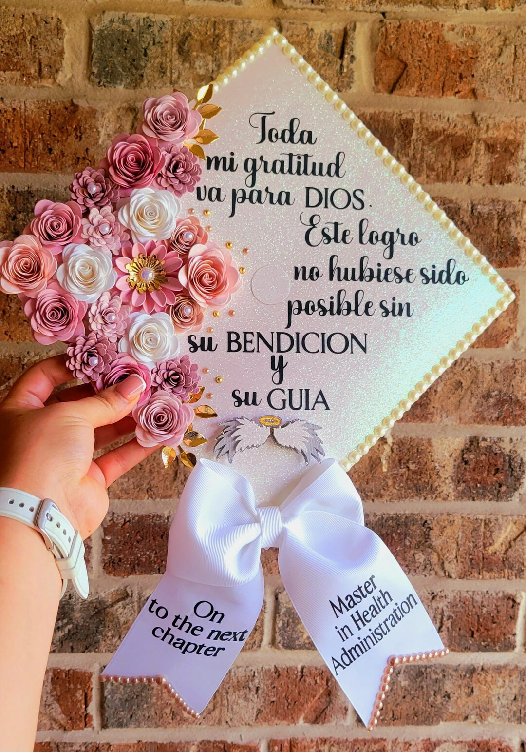 Custom Graduation Cap, BLING 3D Paper Flowers, Graduation Cap Designs ...
