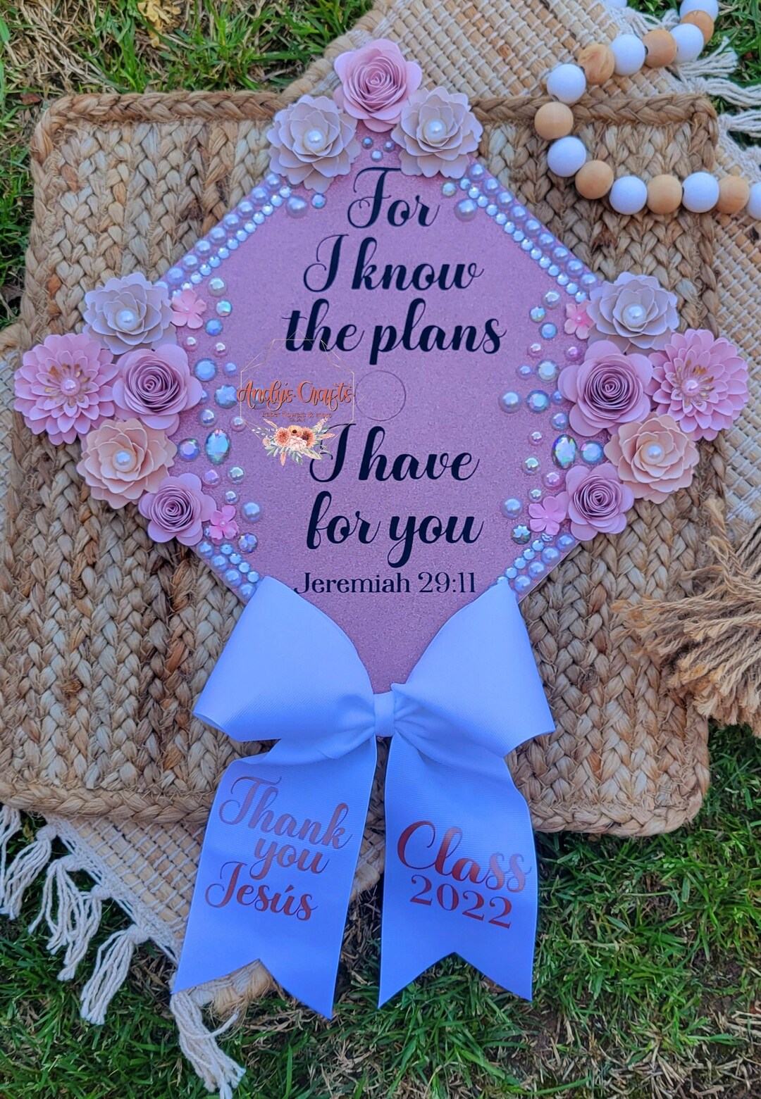 Custom Graduation Cap, BLING 3D Paper Flowers, Graduation Cap Designs ...
