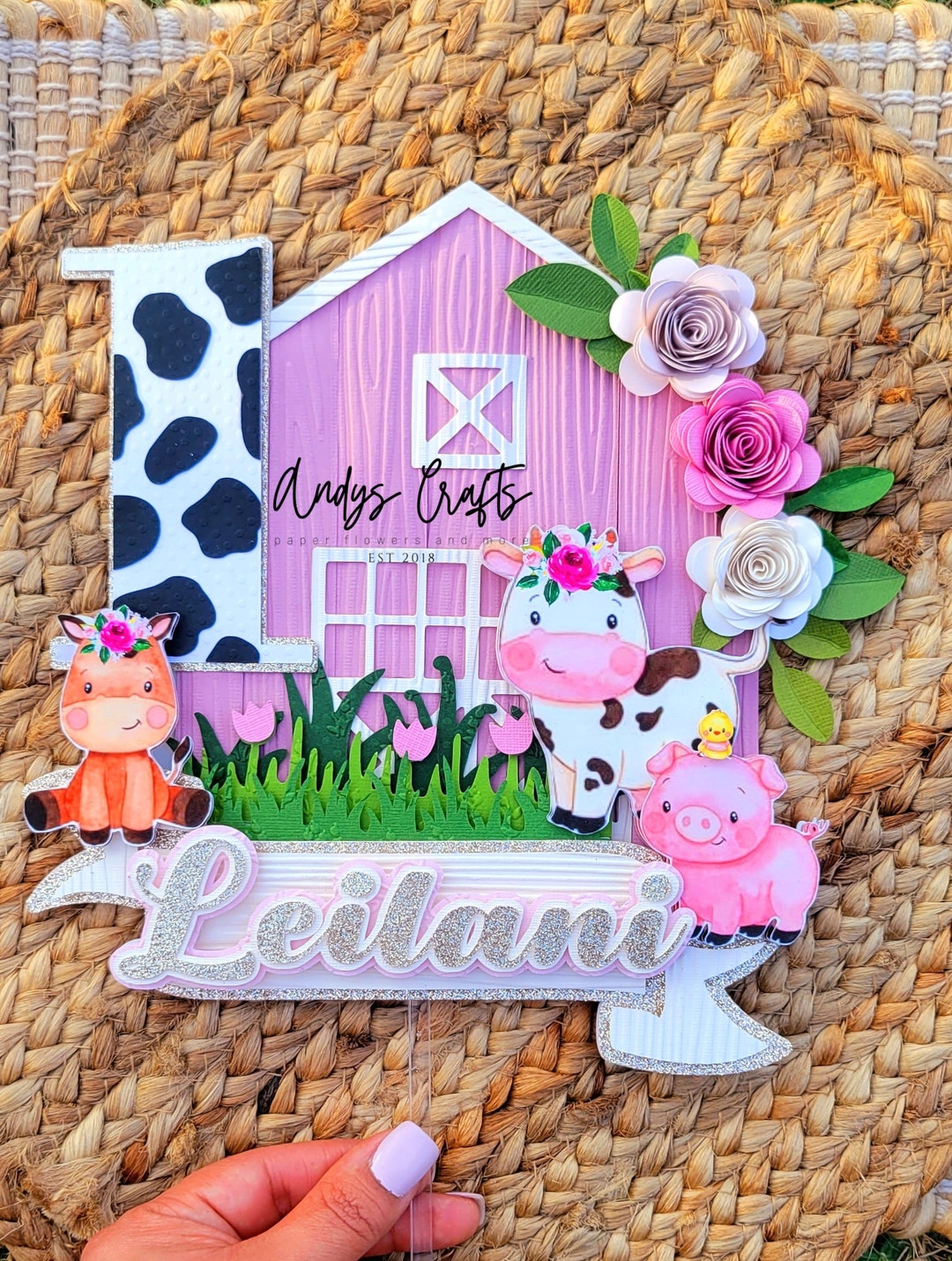 Farm Cake Topper / Birthday Cake Topper / Tractor Cake Topper / Pink ...