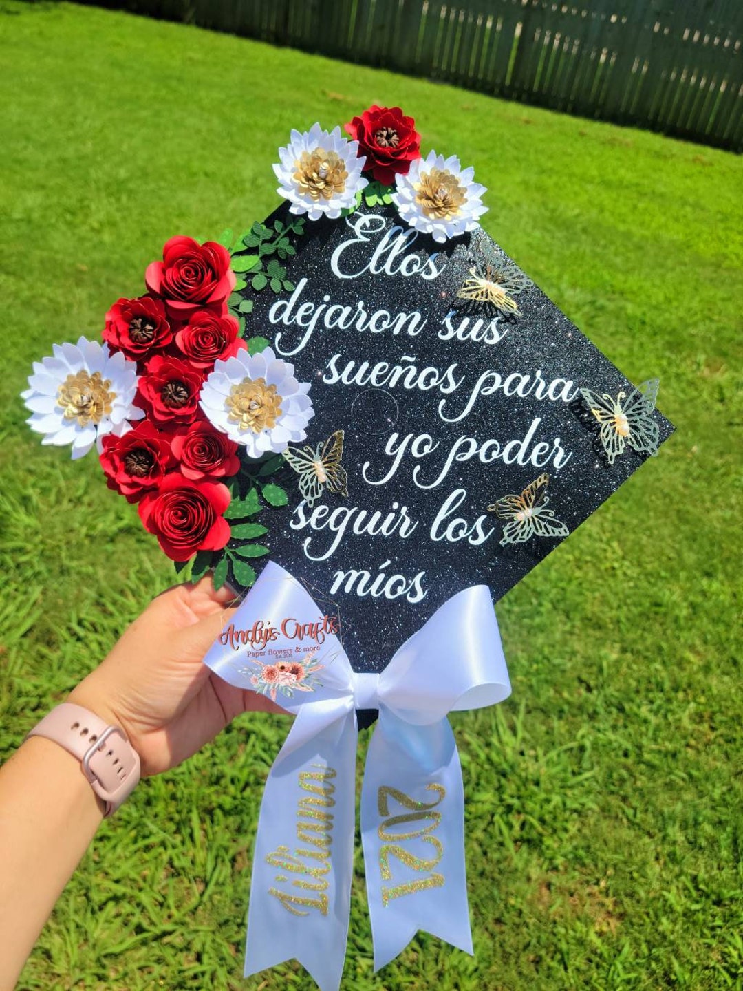 Costum Grad Cap With Bow 3D Paper Flowers Grad 2026 - Etsy