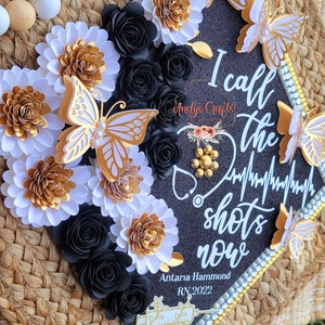 Custom Graduation Cap Without Bow, BLING 3D Paper Flowers, Graduation ...