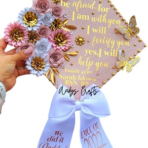 Custom Graduation Cap With Bow, BLING 3D Paper Flowers, Graduation Cap ...