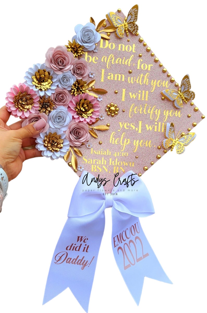 Custom Graduation Cap With Bow, BLING 3D Paper Flowers, Graduation Cap ...