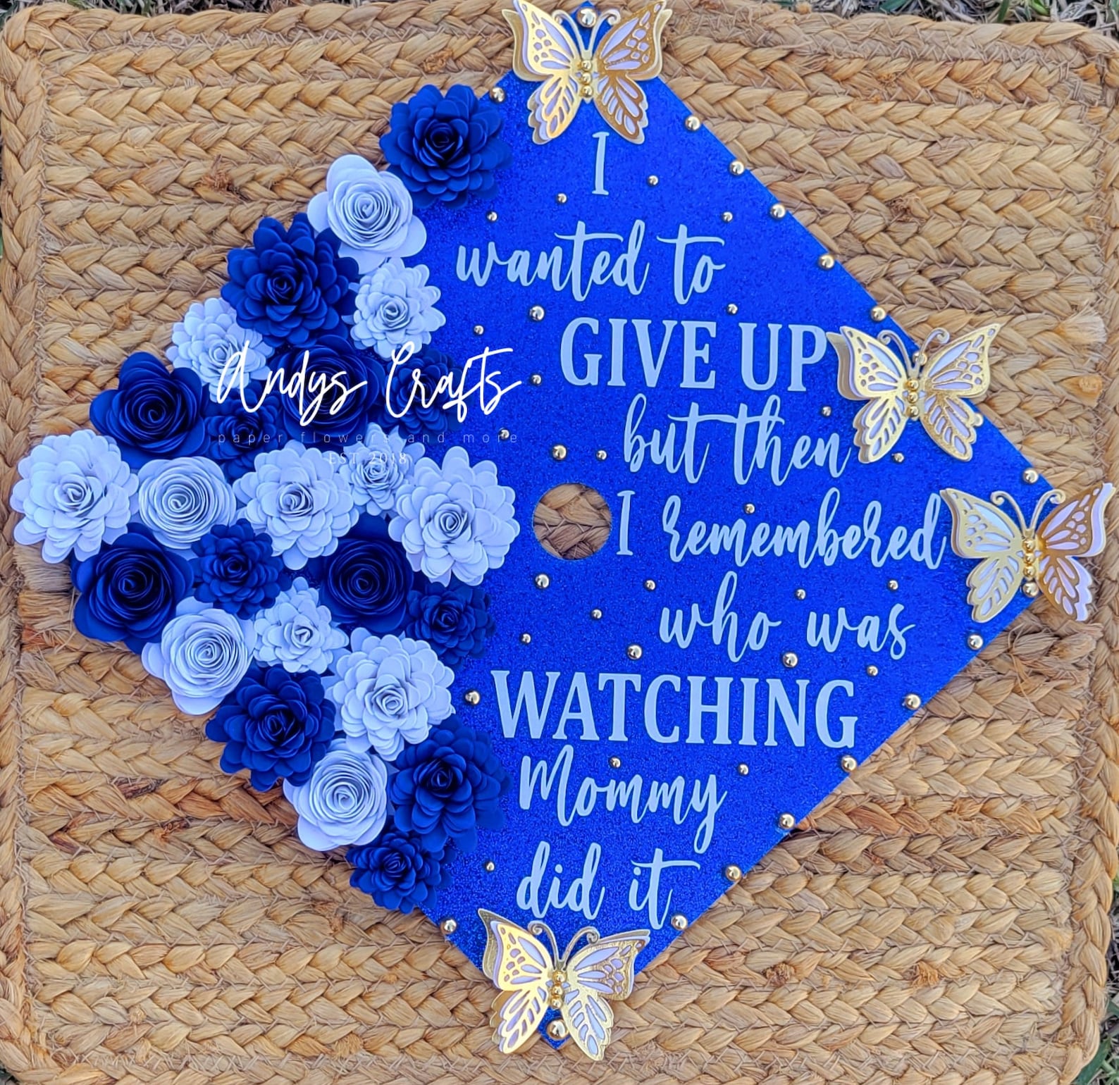 Custom Graduation Cap Without Bow, BLING 3D Paper Flowers, Graduation ...