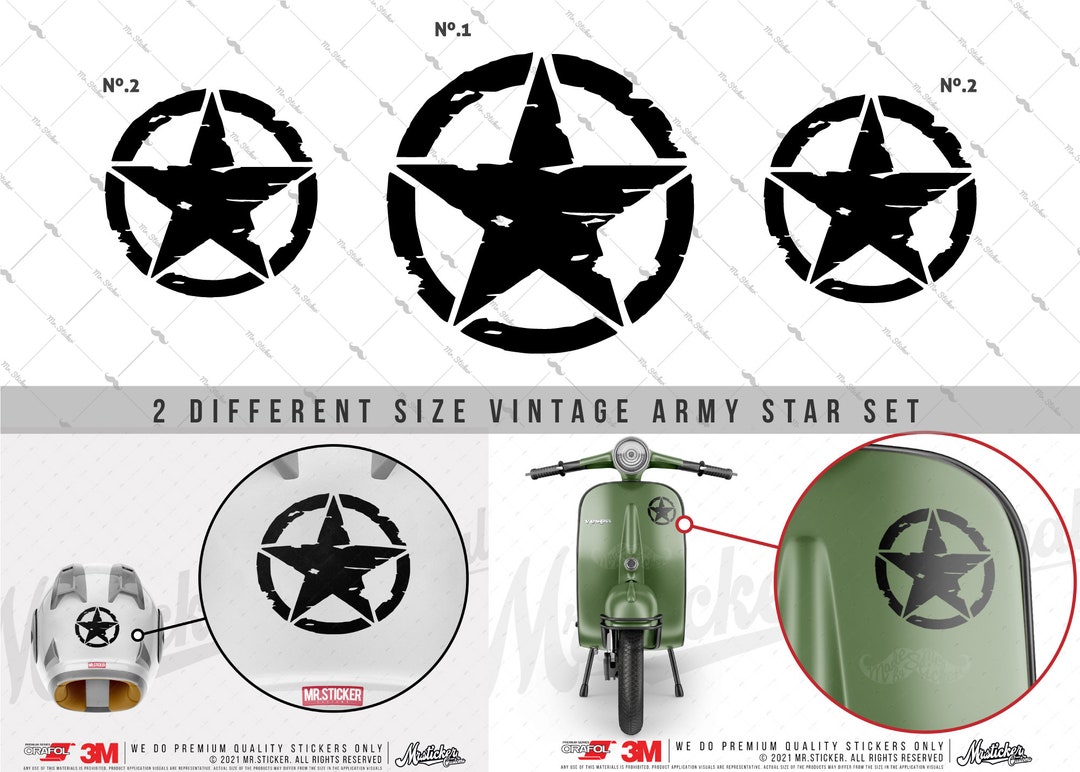 WWARSBDL3 Army Star Sticker Set Matte Black Color Durable Against Sun ...