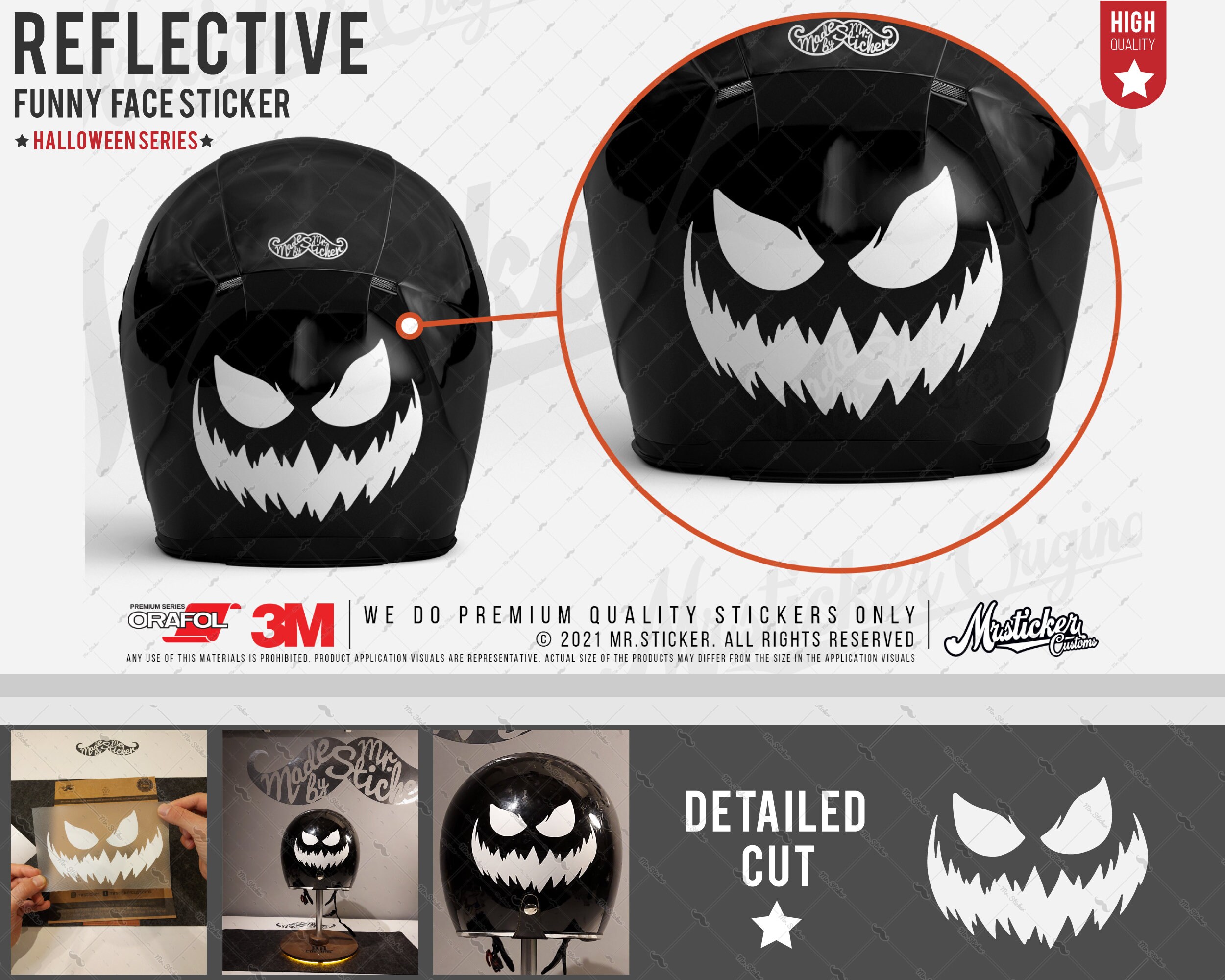 WWCW15 Reflective Scary Face Sticker/ Decal Reflective White | Etsy