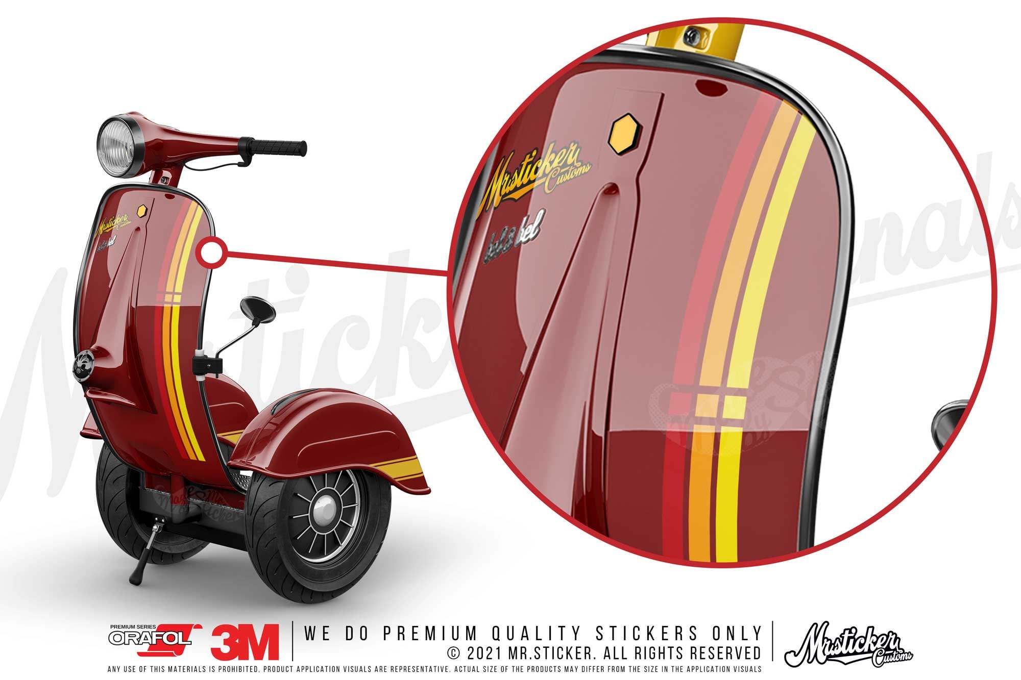 WWSTS36 Red Orange Yellow Colors Stripe Decal/ Sticker for Vespa and ...