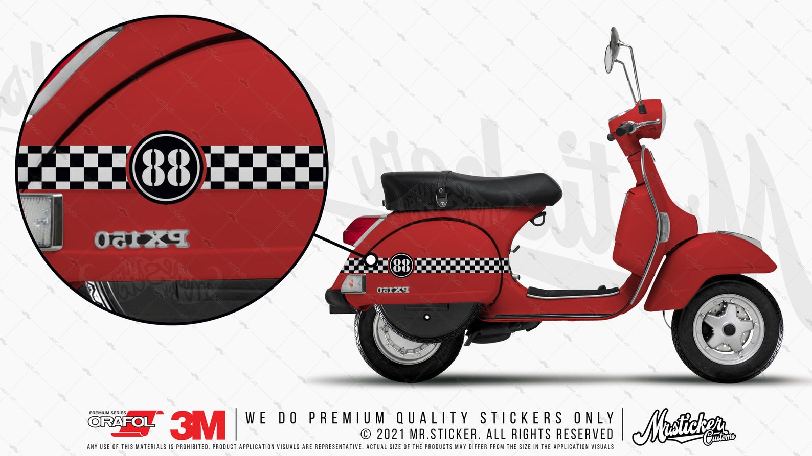 WWSTS33VP Customizable Number Decal/ Sticker Set for Vespa and Scooters ...