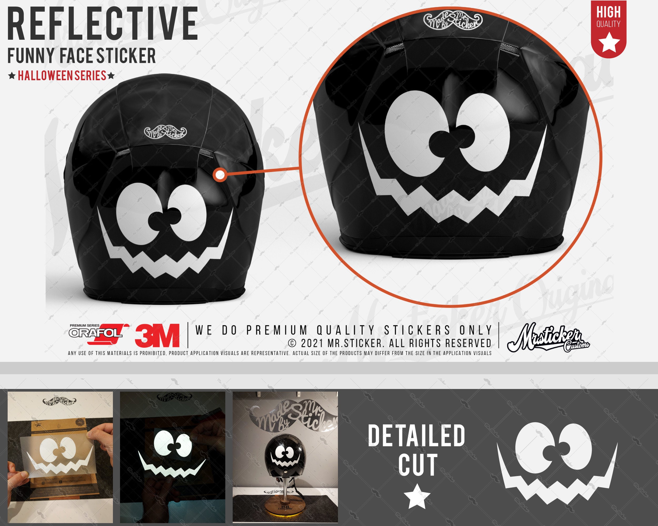 WWCW14 Reflective Funny Face Sticker/ Decal Reflective White - Etsy