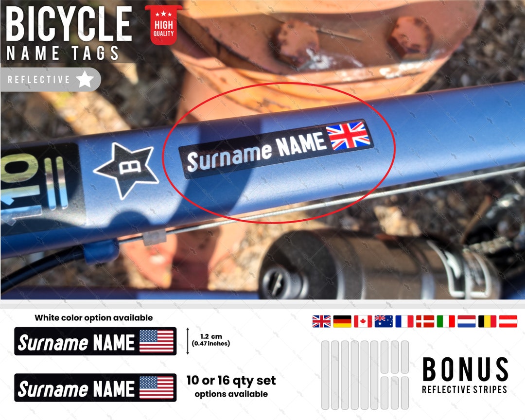 WWBCY1 Reflective | Bicycle Rider Name Tag and Country Flag Sticker ...