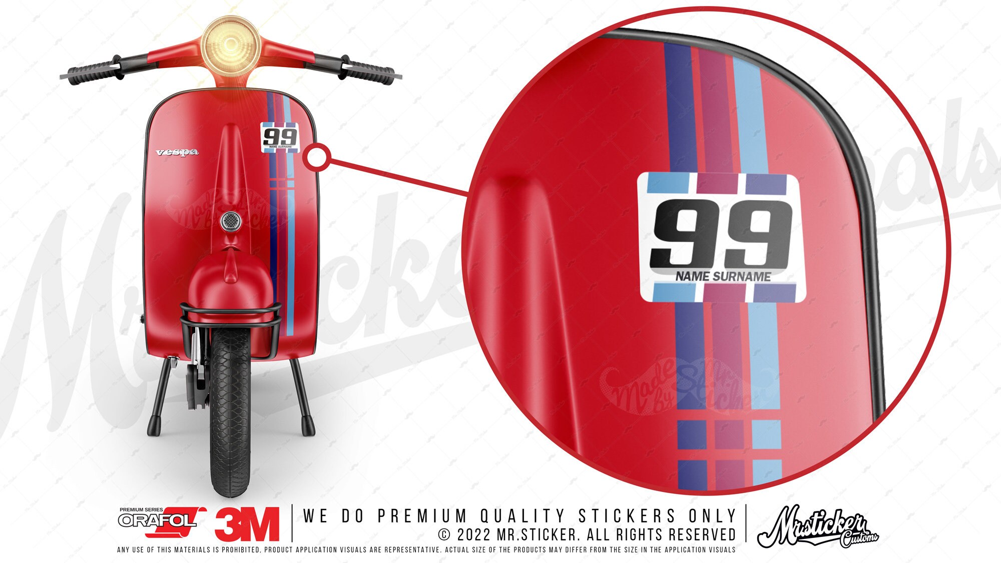 WWSTS54VP Customizable Number Decal/ Sticker Set for Vespa and Scooters ...