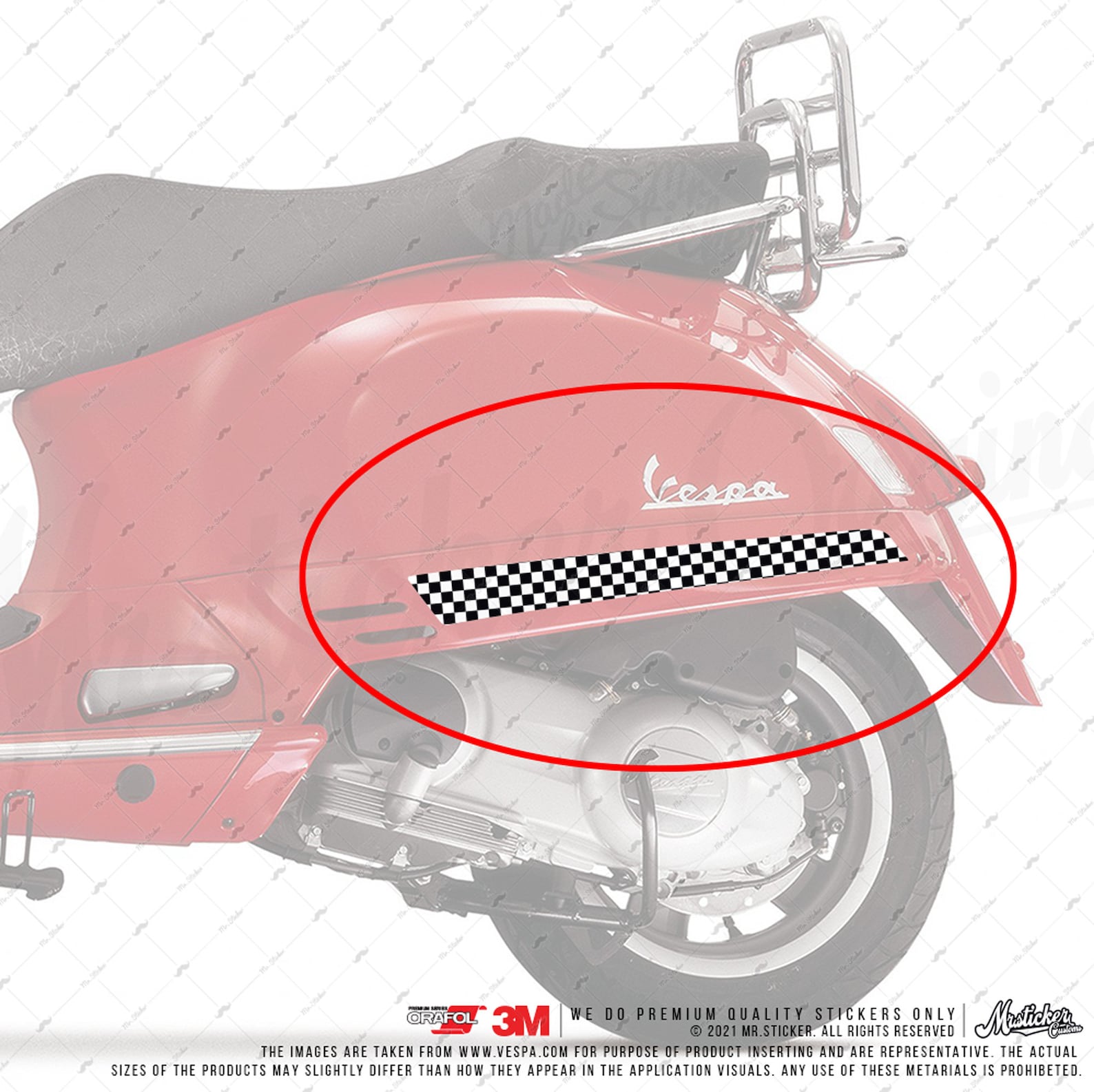 WWSTS49VP Checkered Vespa Sticker Set for GTS 250 GTS300 GTV250 GTV300 ...