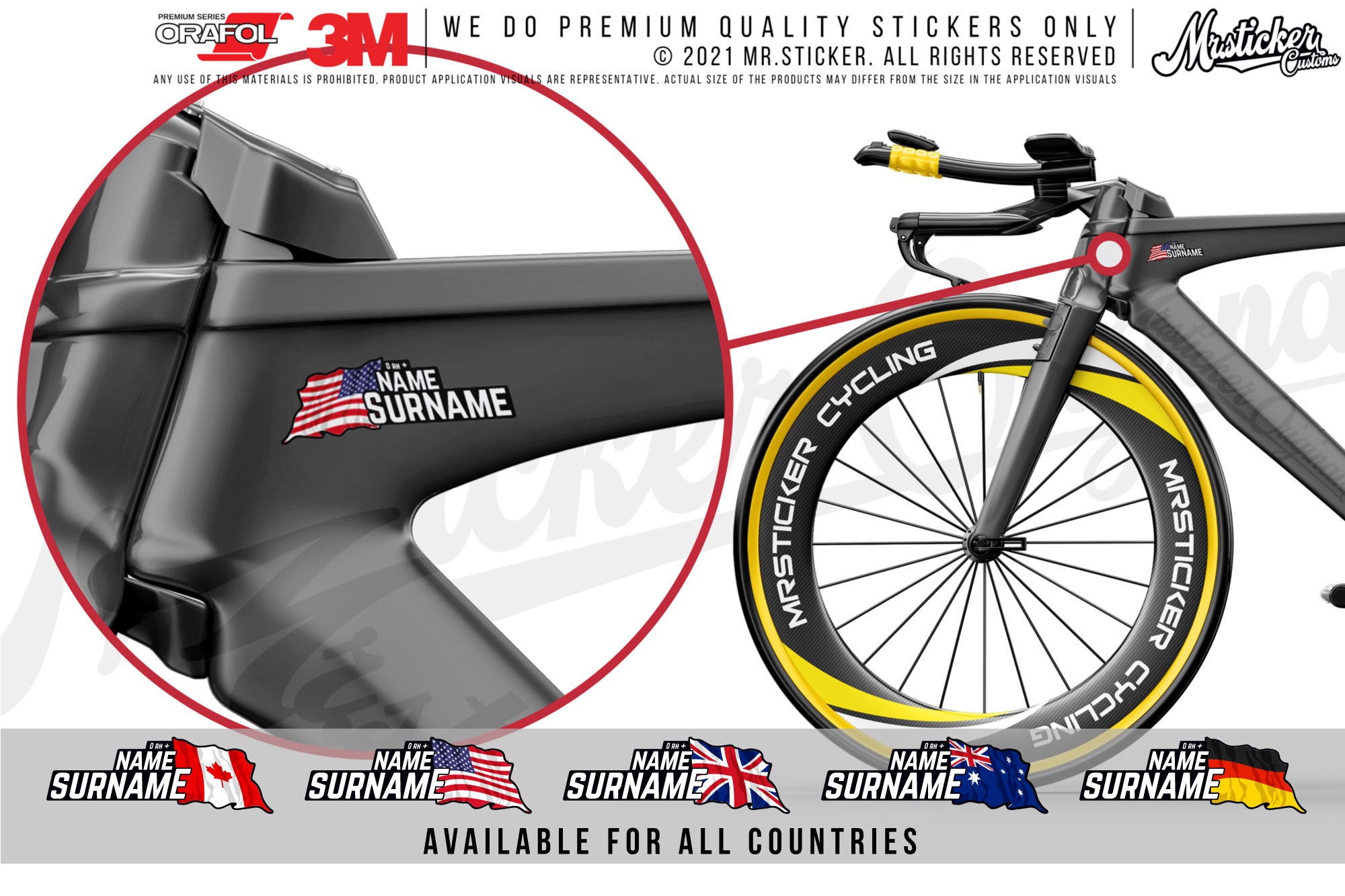 WWBT81 Reflective Bicycle Rider Name Tag and Country Flag - Etsy UK