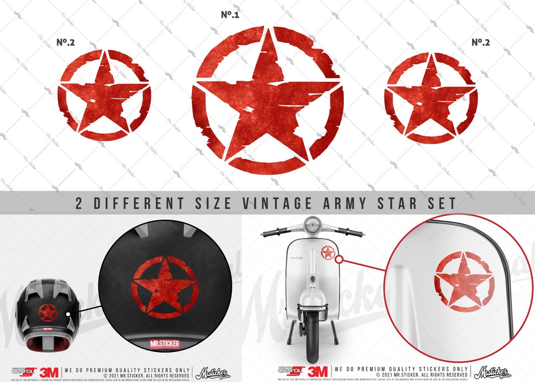 WWARSBDL4 Reflective Army Star Sticker Set Blood Red Color Durable ...