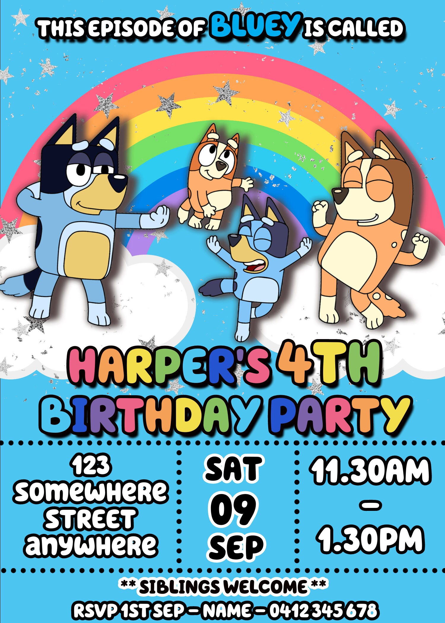 BLUEY Birthday Invitation Editable Edit at Home - Etsy