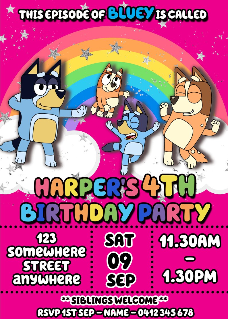 BLUEY Birthday Invitation Editable Edit at Home - Etsy
