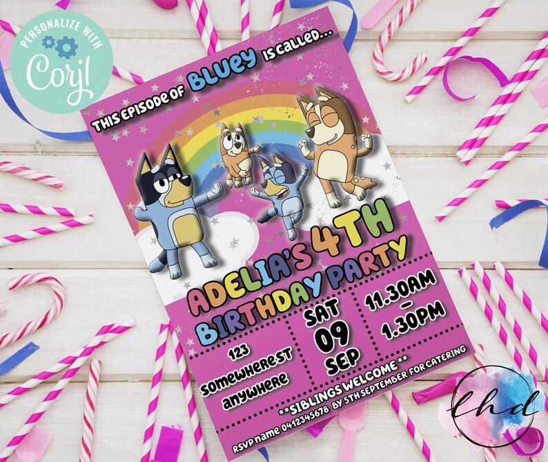 BLUEY Birthday Invitation Editable Edit at Home - Etsy