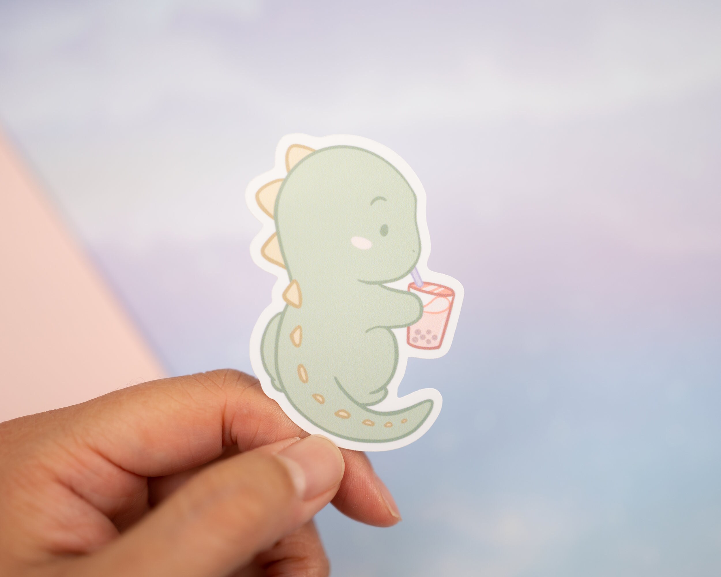 Dino Drinking Strawberry Boba Vinyl Sticker Matte or - Etsy