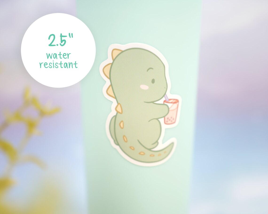 Dino Drinking Strawberry Boba - Vinyl Sticker - Matte or Glossy - Water ...