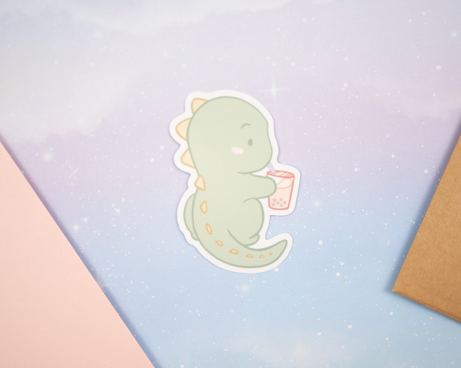 Dino Drinking Strawberry Boba Vinyl Sticker Matte or - Etsy