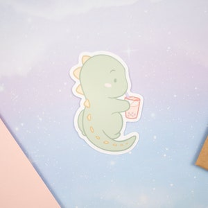 Dino Drinking Strawberry Boba - Vinyl Sticker - Matte or Glossy - Water ...