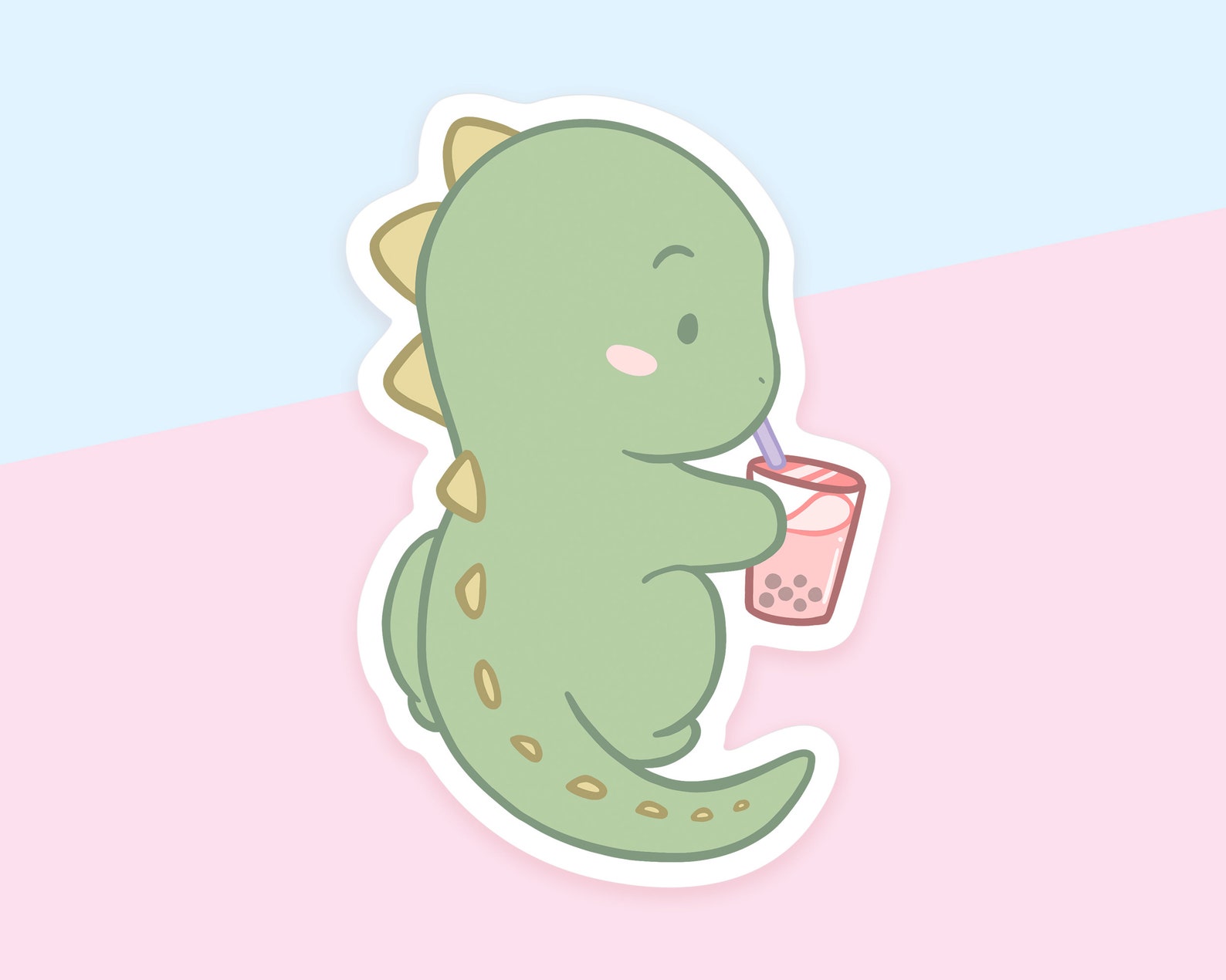 Dino Drinking Strawberry Boba Vinyl Sticker Matte or - Etsy