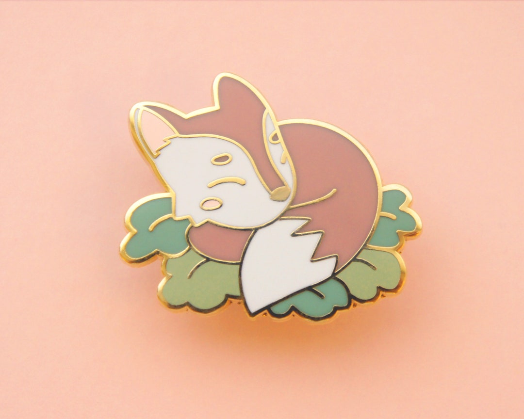Sleepy Fox Pin Cute Lapel Hard Enamel Pin Art by Lumicloud - Etsy