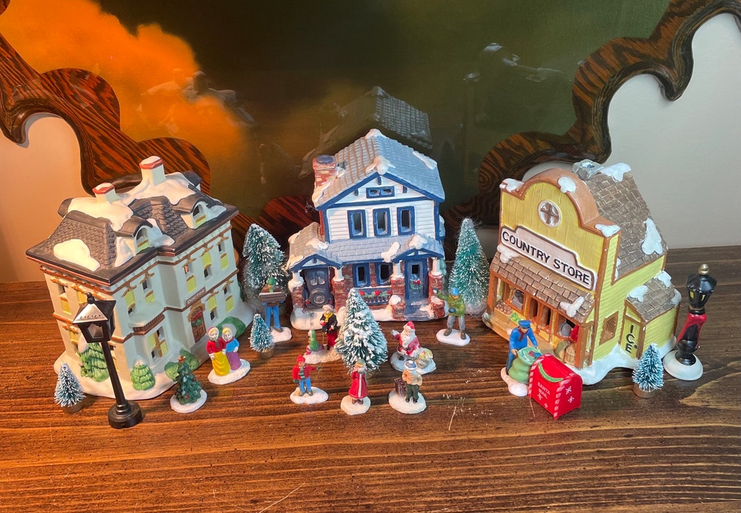 Christmas Village Houses Set Vintage With Figurines, Holiday Display - Etsy