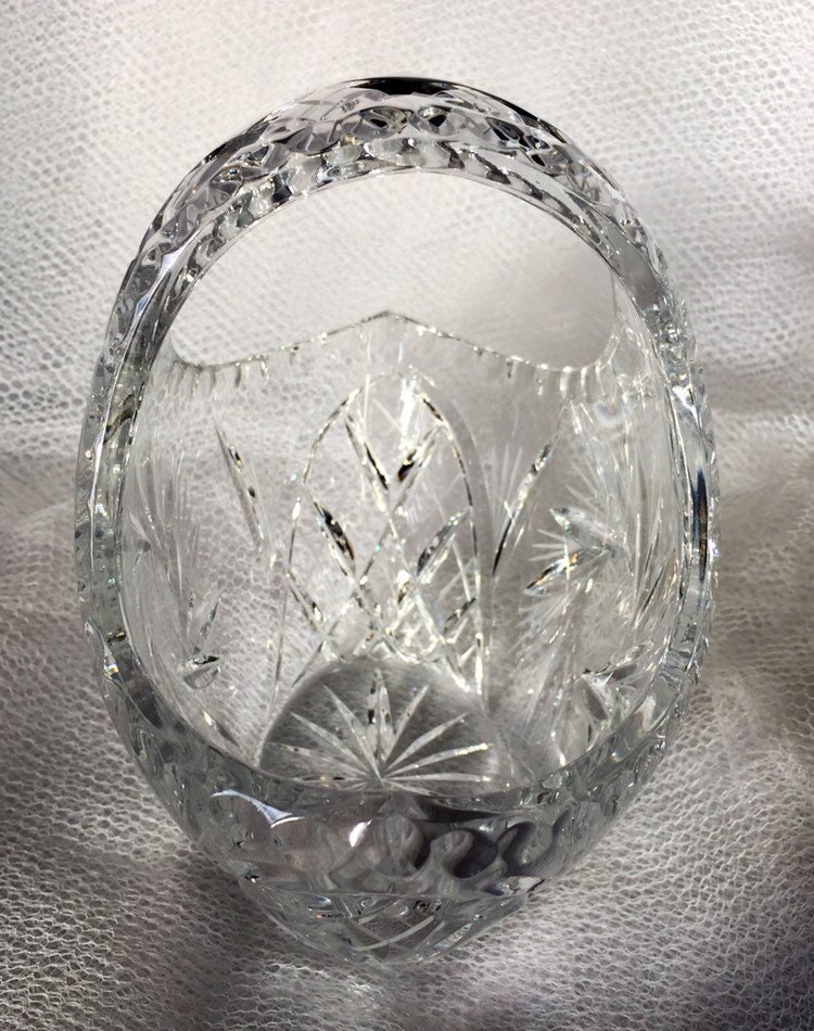 Clear Cut Crystal Glass Basket with a Handle | Etsy