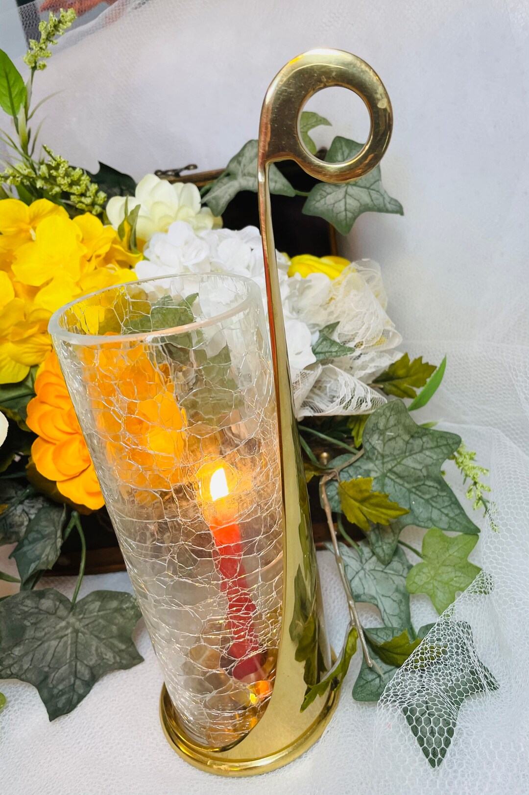 Brass and Crackle Glass Chamberstick Candle Stick Holder - Etsy