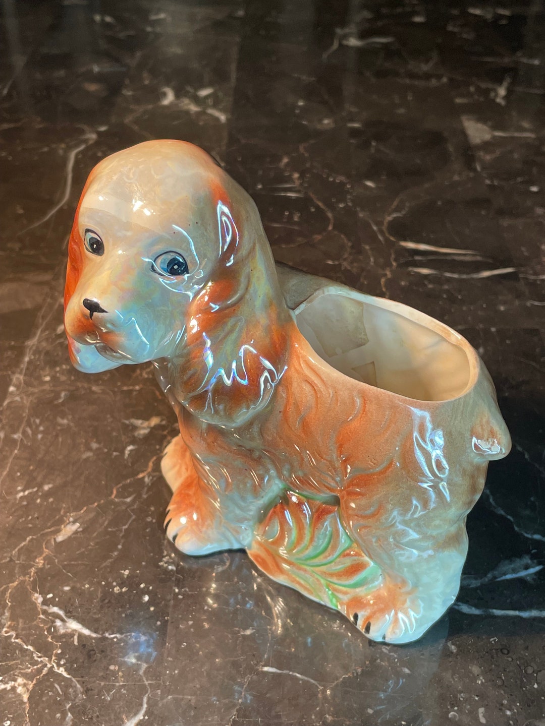 Cocker Spaniel Puppy Ceramic Pot Indoor Planter Vintage Glazed Ceramic ...